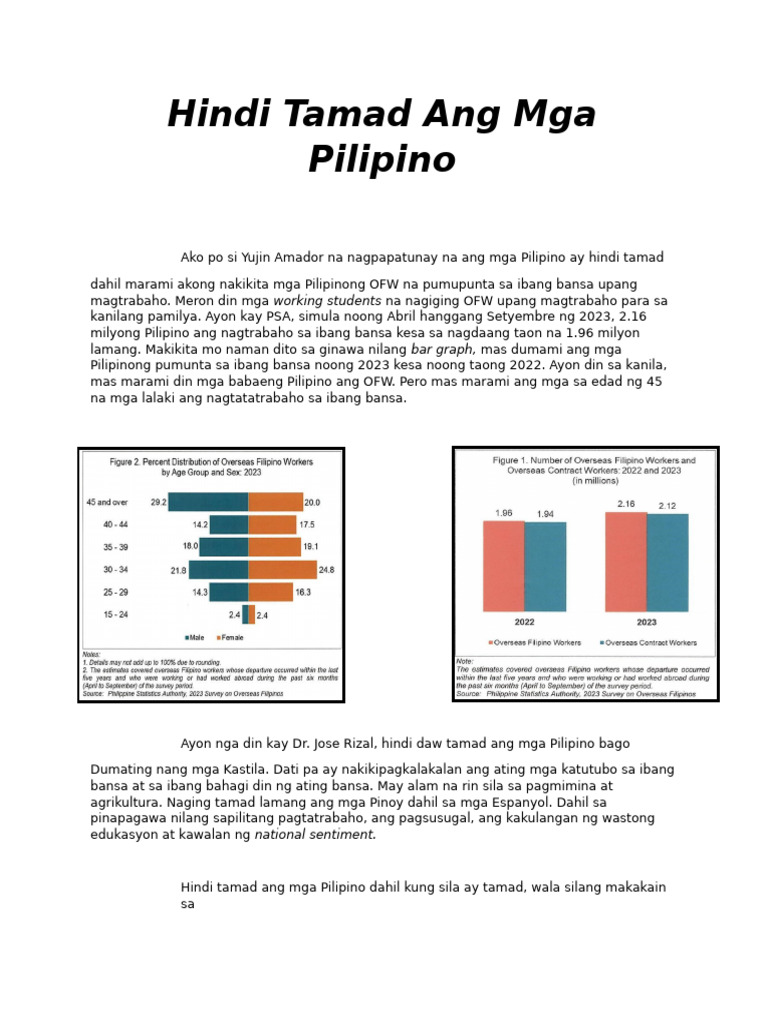 Hindi Tamad Ang Mga Pilipino Amador NOV232024 | PDF