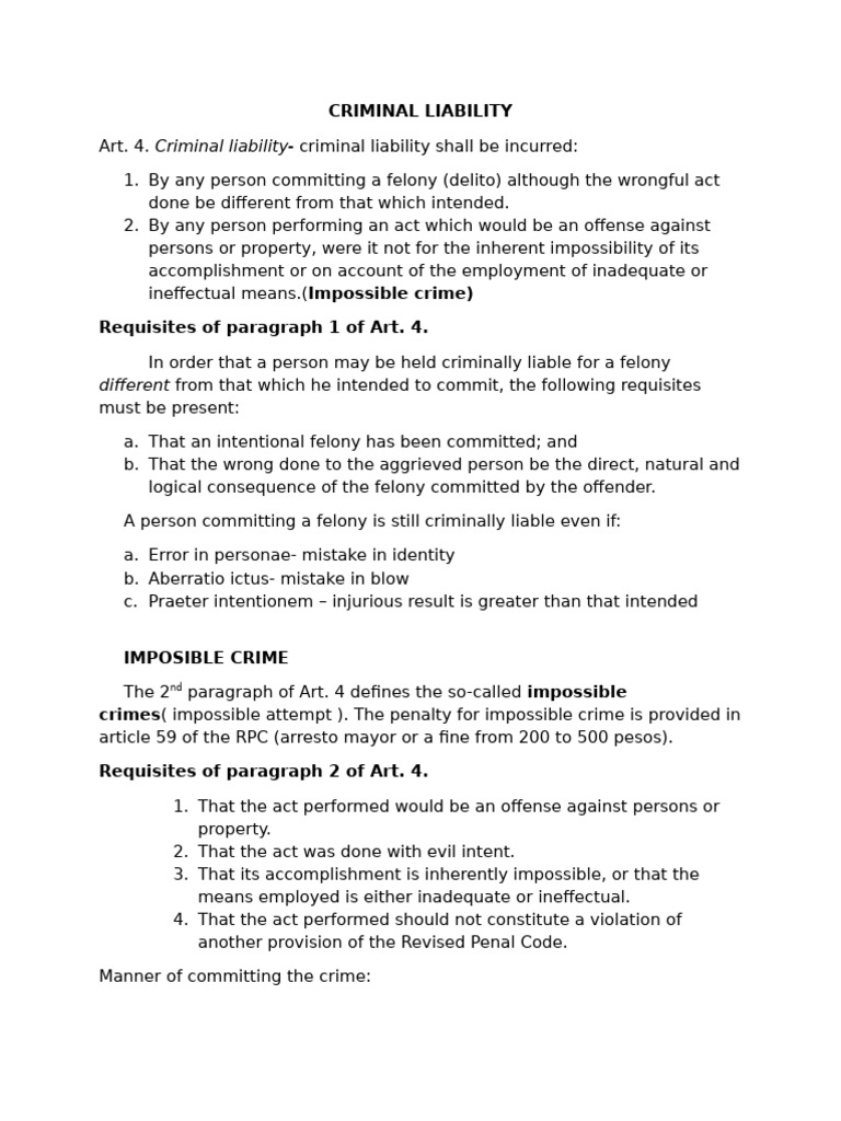 Understanding Criminal Liability Essentials | PDF | Crimes | Crime ...