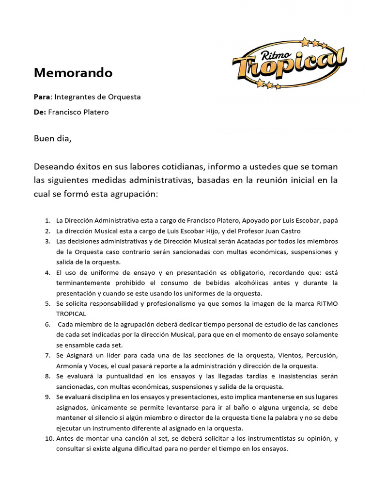 Memorando 001 | PDF