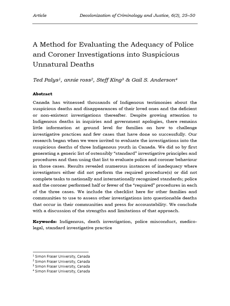 Evaluating Indigenous Death Investigations | PDF | Coroner | Forensic ...