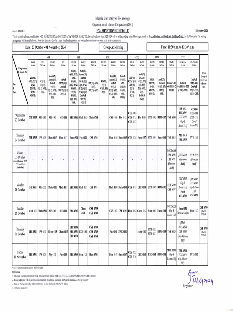 Schedule Win Mid 2023-2024 | PDF