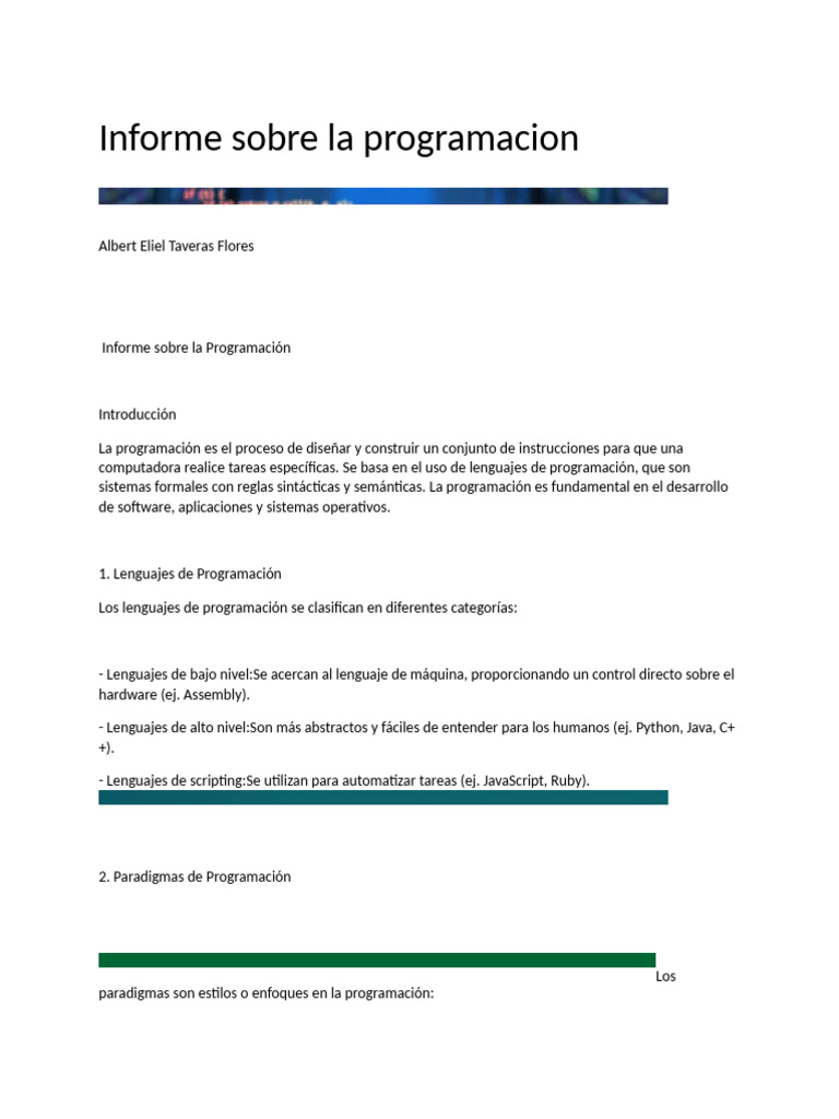 Informe de Programación | PDF | Lenguaje de programación | Programación de computadoras