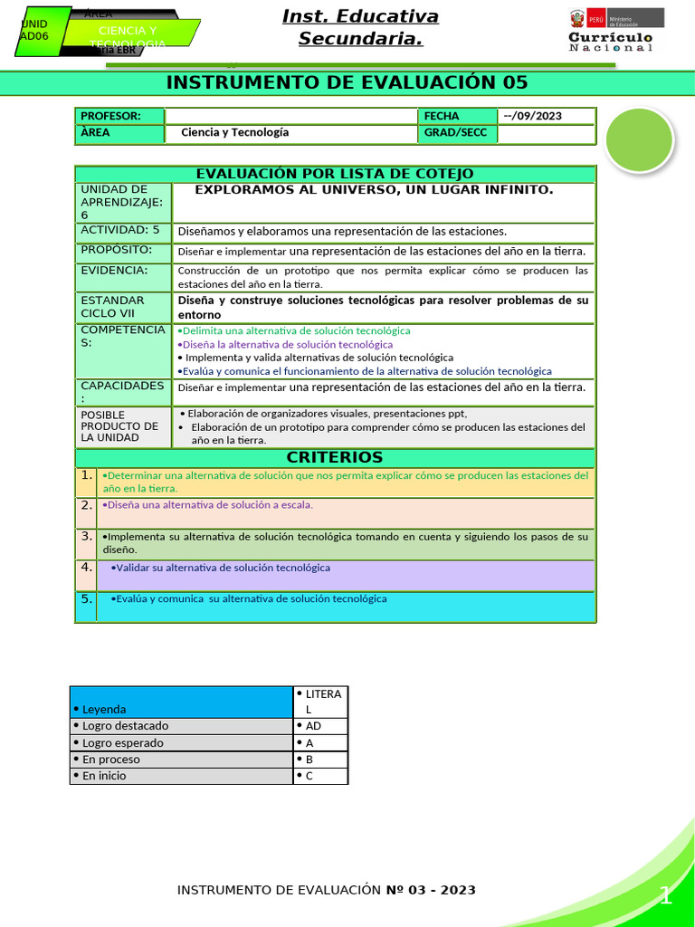 E-1º LC Act 5 - Cyt-Und 6 | PDF | Evaluación | Cognición