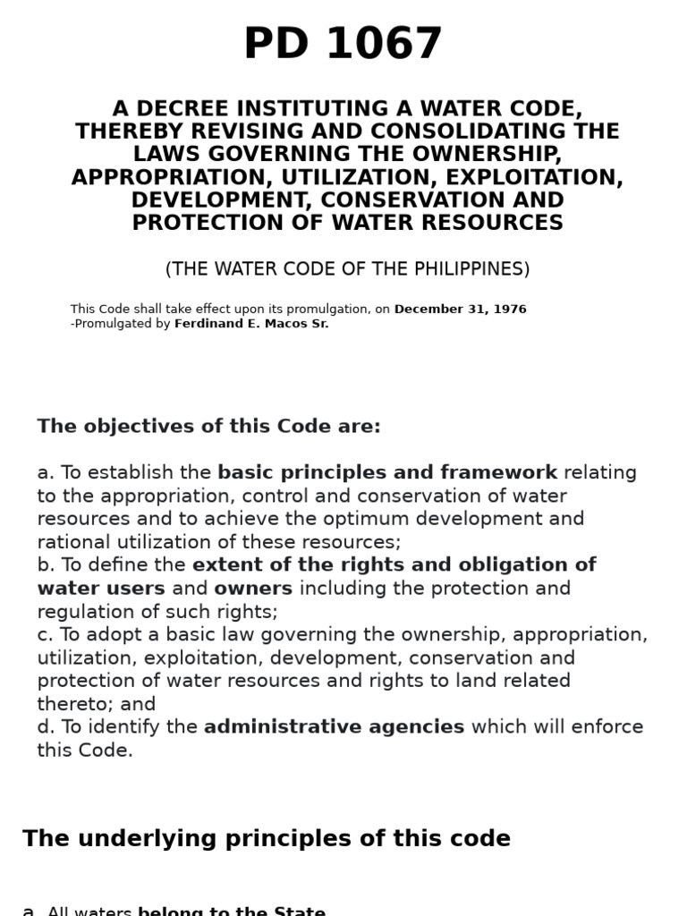 Philippine Water Code Overview | PDF | Water | Water Right