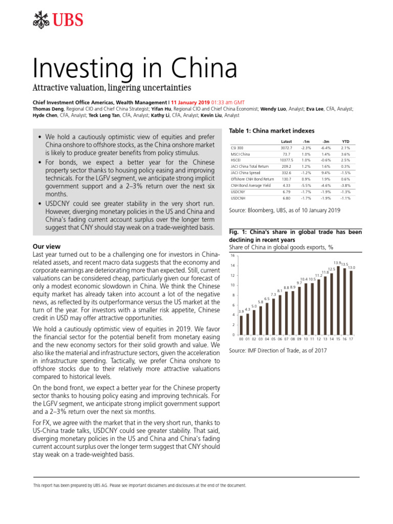 Investing in China-Attractive Valuation Lingering Uncertainties 1.11.19 ...