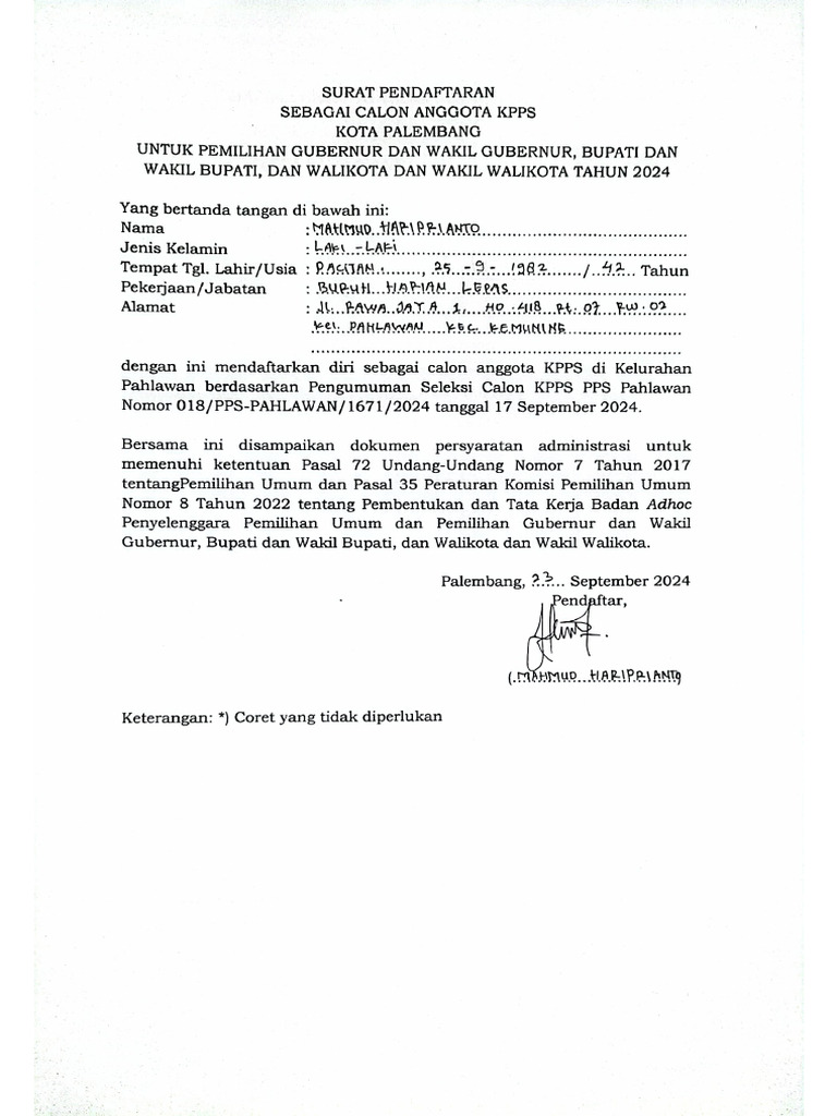 TPS 02 MAHMUD H Surat Pendaftaran | PDF