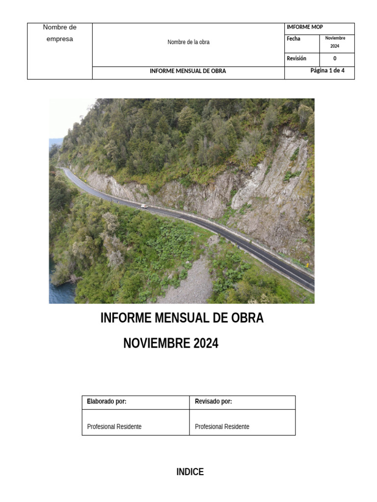 Formato Informe Mensual de Obra | PDF