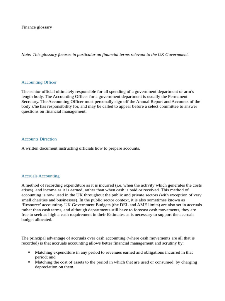 Finance glossary | PDF | Government | Governance
