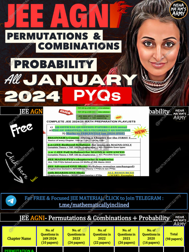 JEE Mains JAN 2024 PYQs - Permutations & Combinations + Probability | PDF | Probability ...