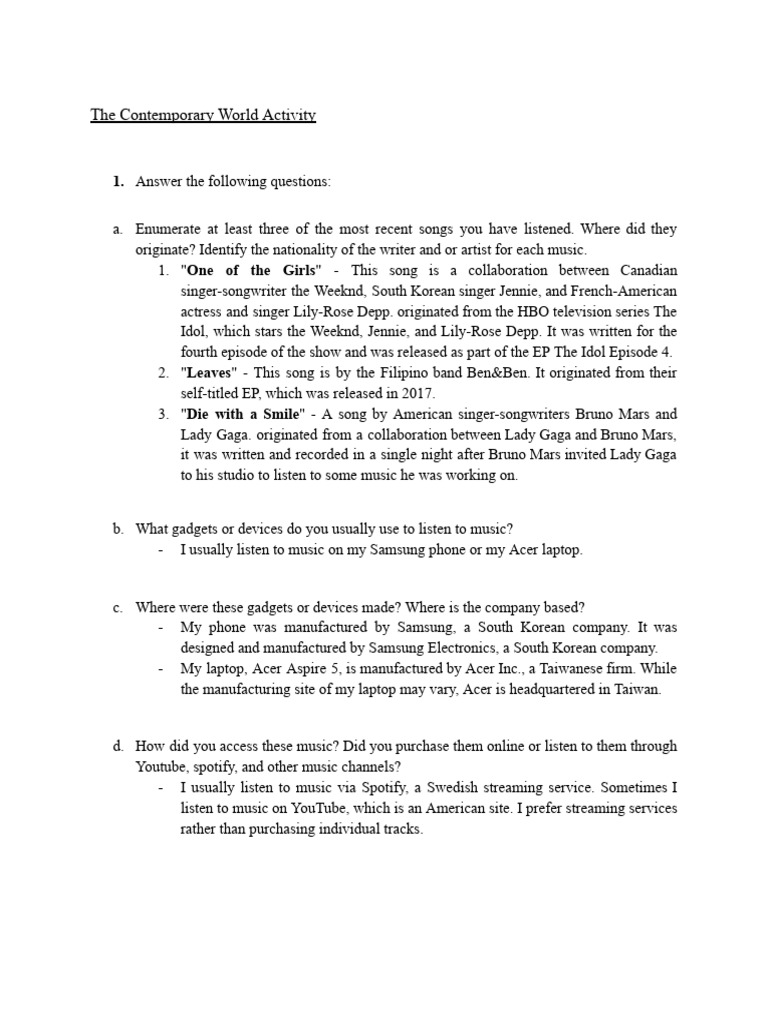 The Contemporary World Activity | PDF