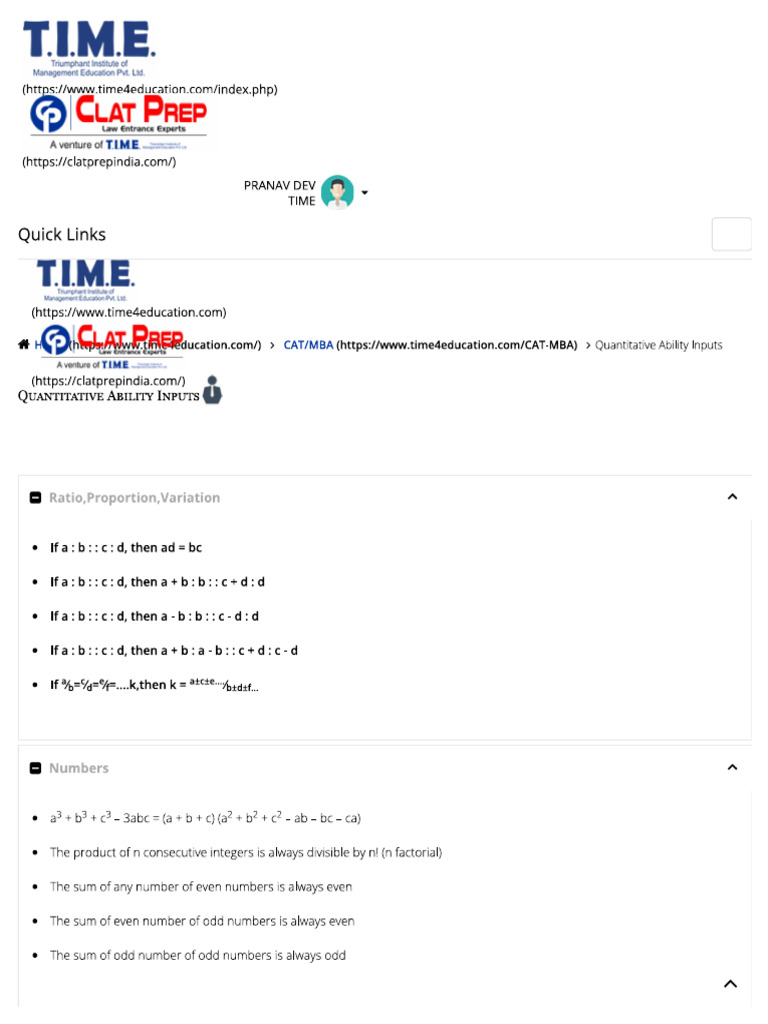 CAT Quant Formula_TIME | PDF