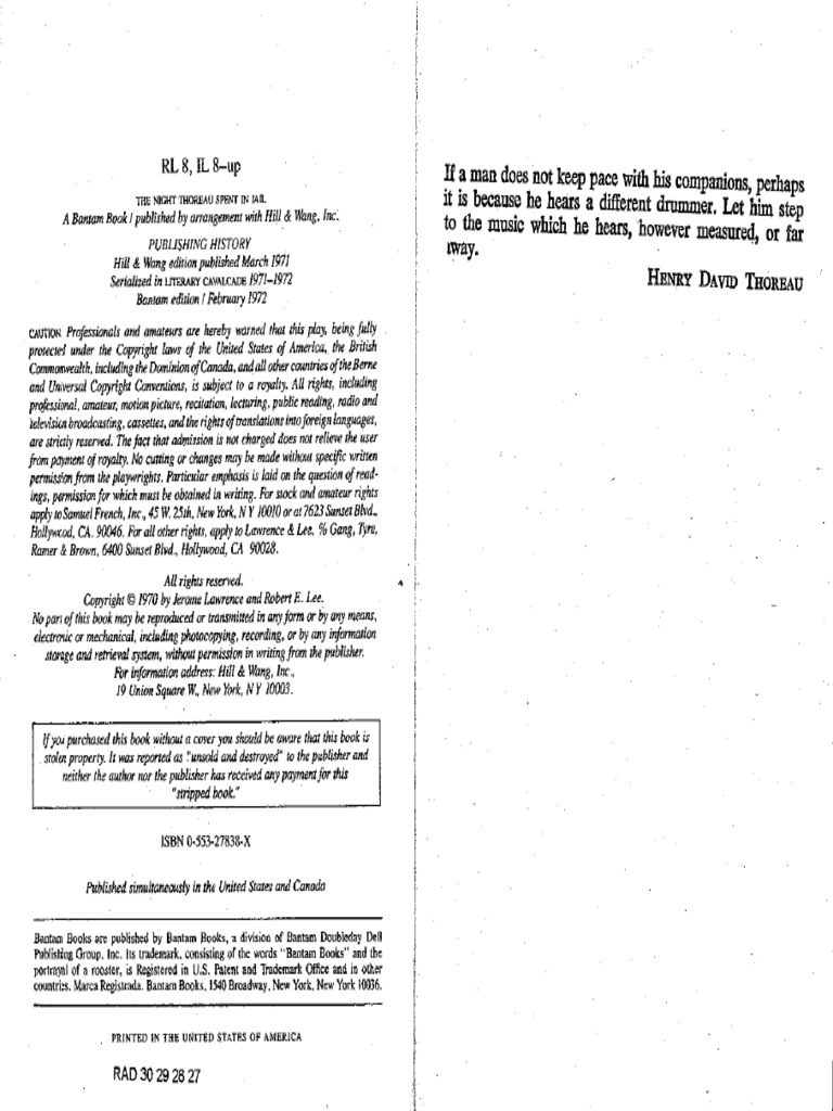 The Night Thoreau Spent in Jail Full Text | PDF