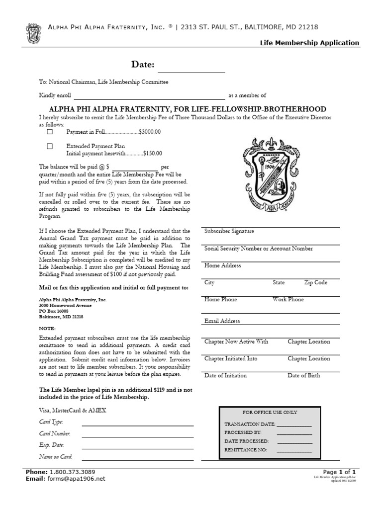 Alpha Phi Alpha Life Membership Application | PDF | Credit Card | Payments