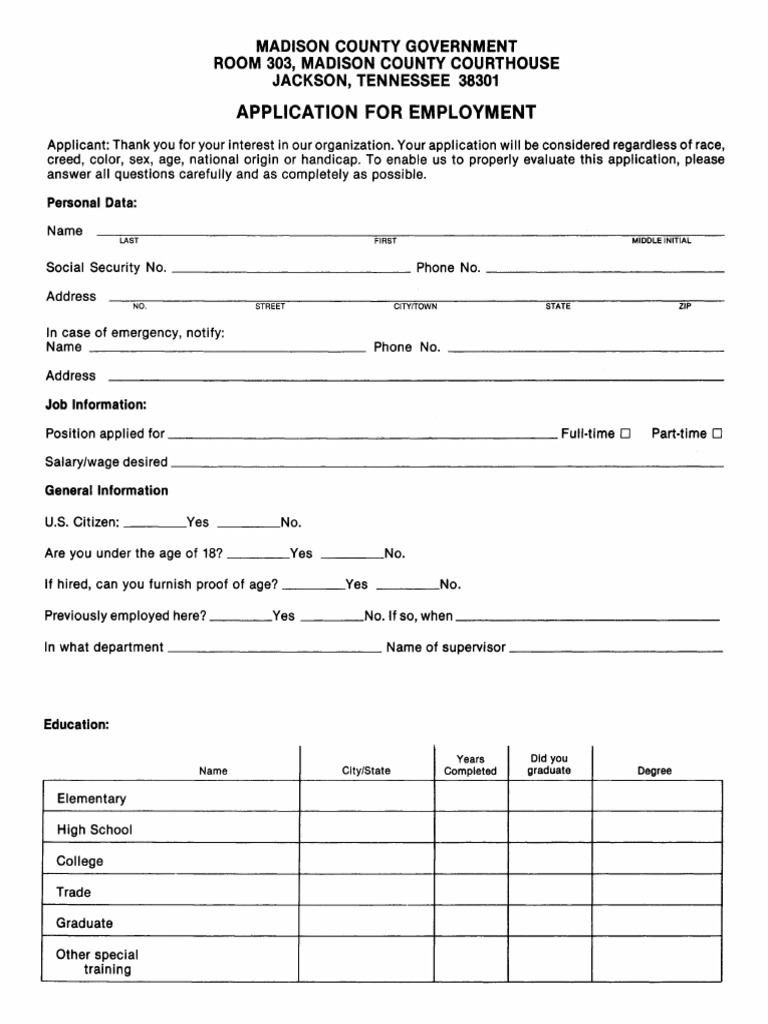 Madison County Employment Application | PDF