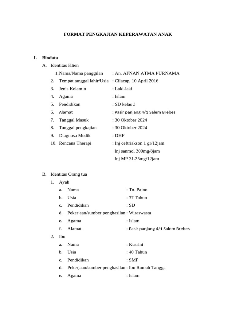 Format Pengkajian Askep Anak | PDF