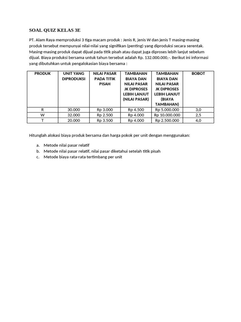 SOAL QUIZ KELAS 3E | PDF