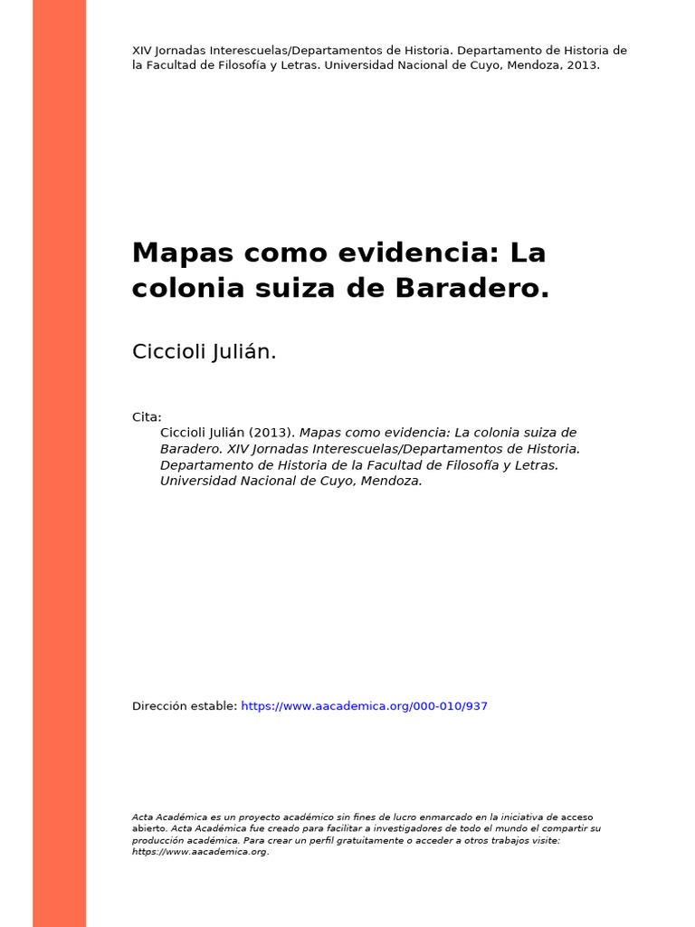 Ciccioli Julián (2013) - Mapas Como Evidencia La Colonia Suiza de Baradero | PDF | Mapa | Suiza