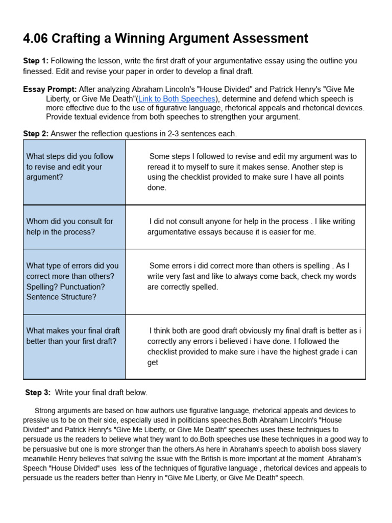 Copy of 4.06 Crafting a Winning Argument Assessment | PDF | Abraham ...
