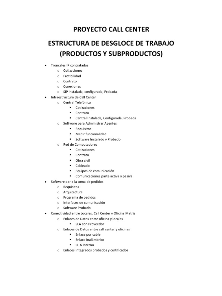 Proyecto Call Center Wbs | PDF | Informática
