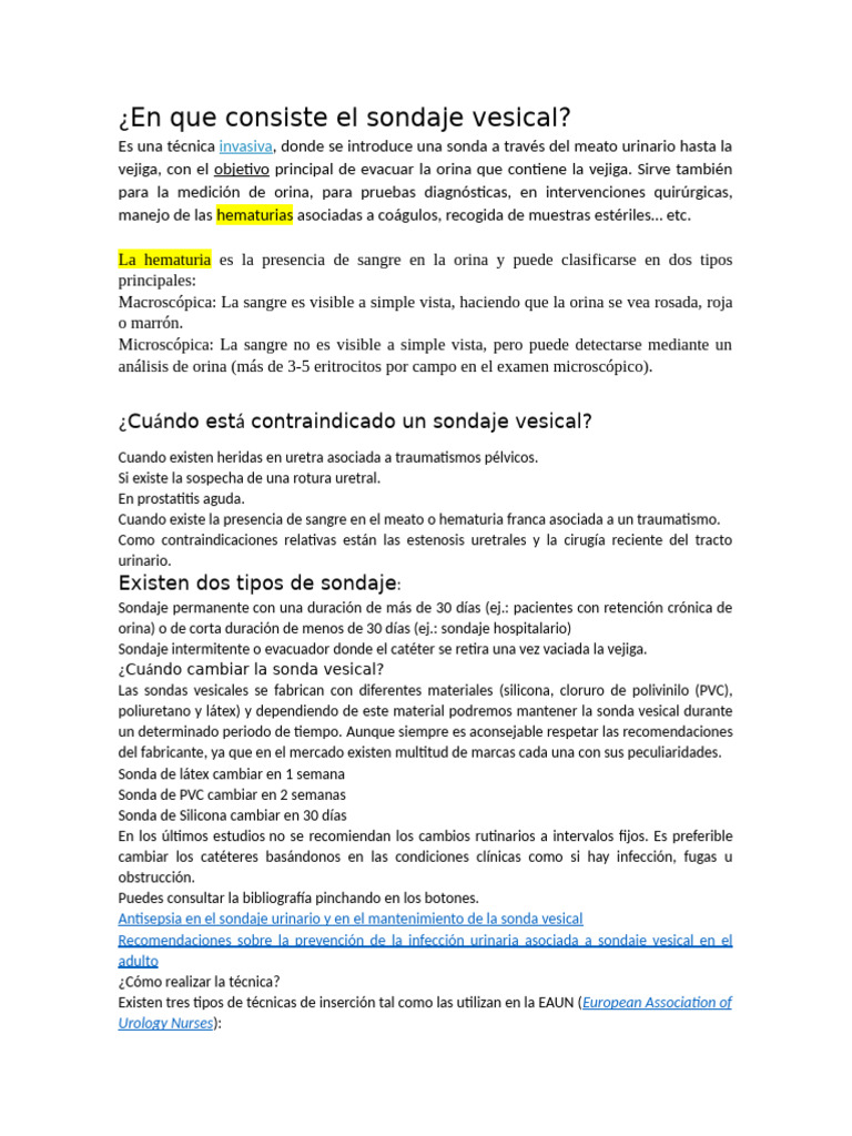 Sondaje Vesical | PDF | Enfermedades y trastornos | Sistema urinario