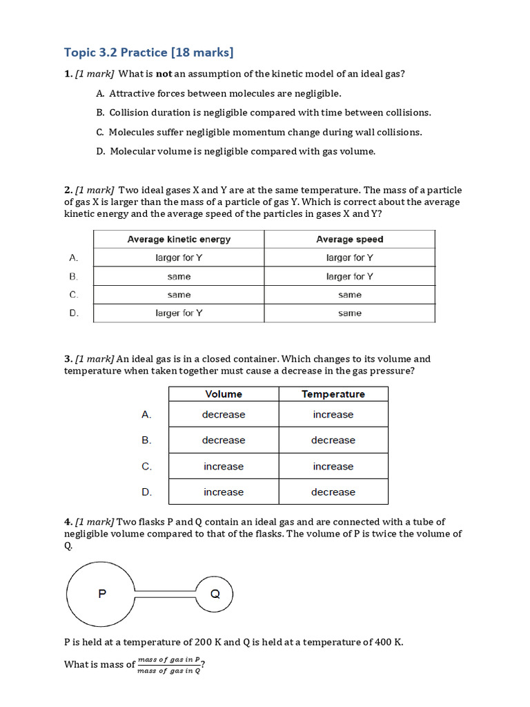 Practice+Paper+1+ +Gas+Laws | PDF | Gases | Temperature