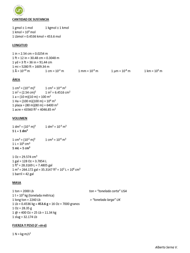 UNP T Factores Conversion | PDF | Quantity | Pressure
