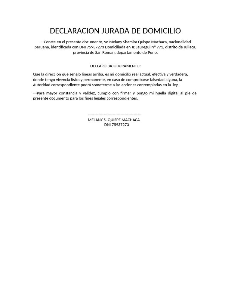 DECLARACION JURADA DOMICILIO | PDF
