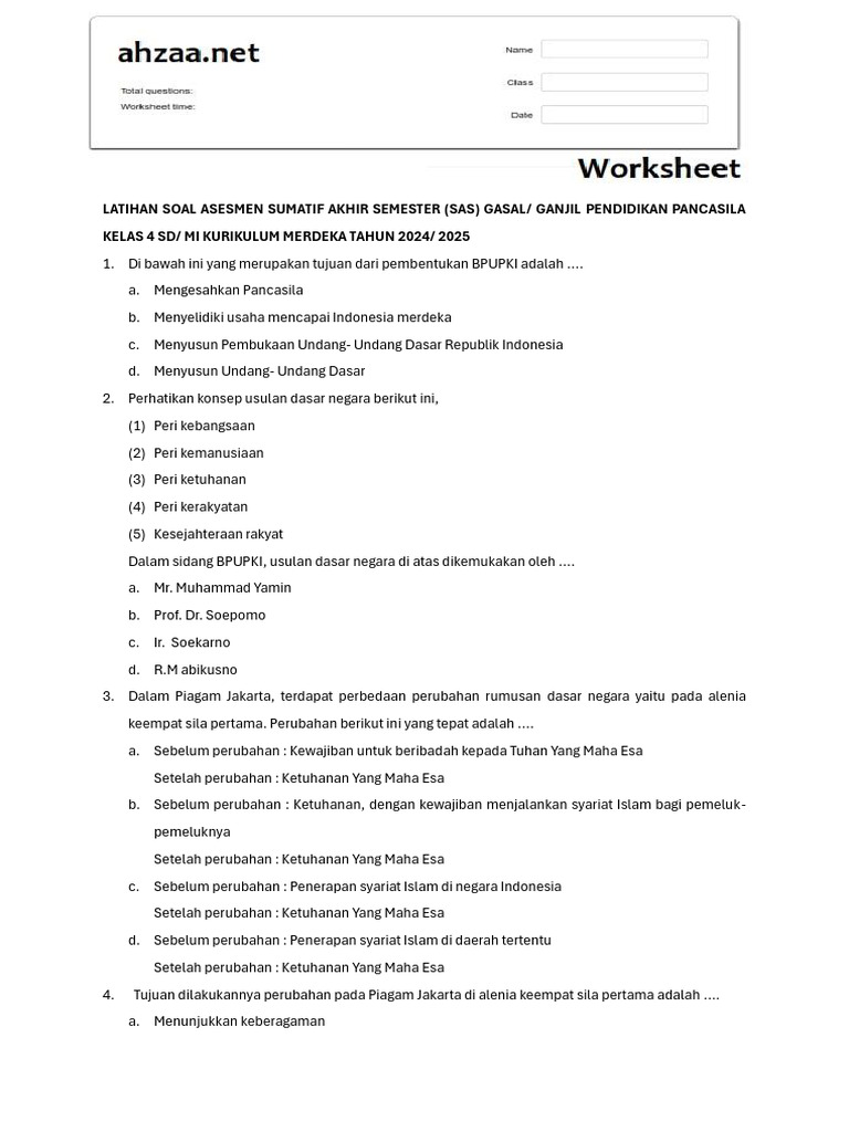 LATIHAN SOAL ASESMEN SUMATIF AKHIR PENDIDIKAN PANCASILA SEMESTE2 | PDF