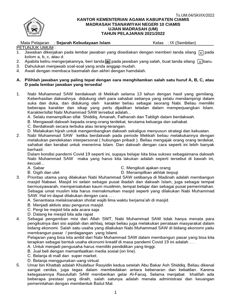 4. Soal UM SKI sdh | PDF