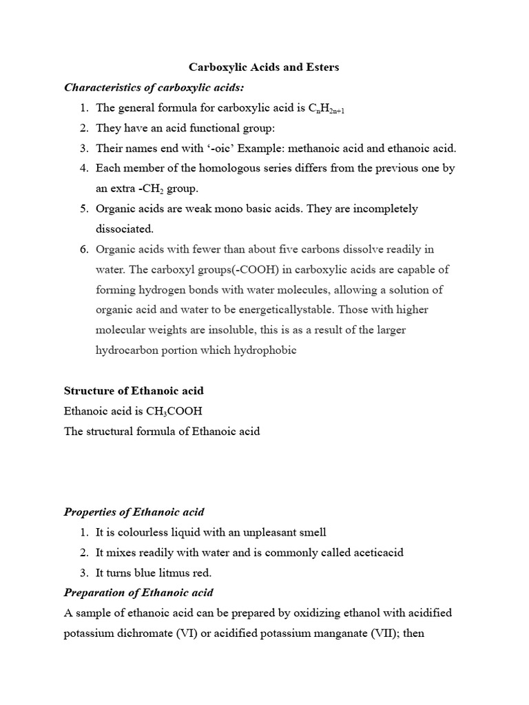 Organic chemistry- Carboxylic acids and esters | PDF | Ester | Acid