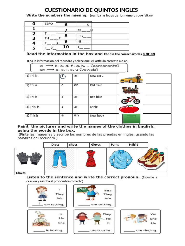 Cuestionario de Inglés para Quintos | PDF | Sintaxis | Tipología ...