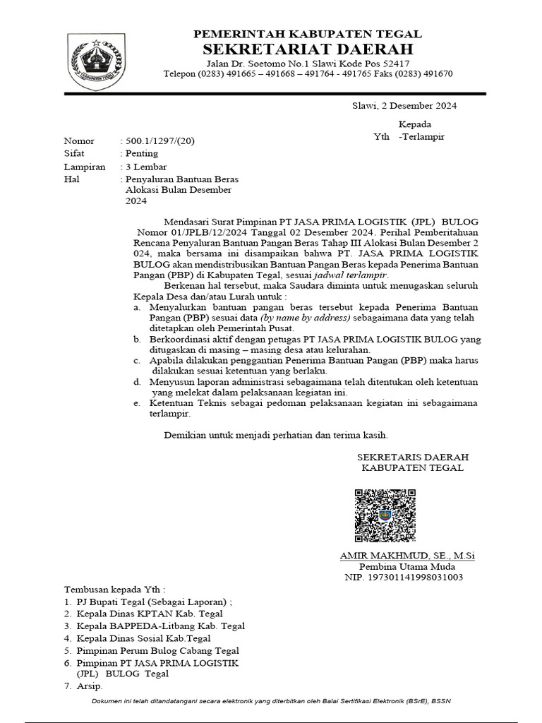 Surat BAPANG Alokasi Bulan Desember 2024 | PDF