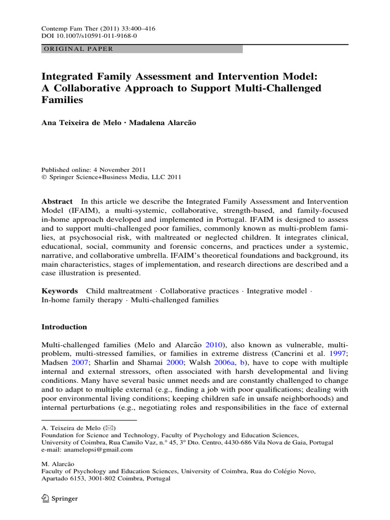 Integrated Family Assessment and Intervention Model | PDF | Family ...