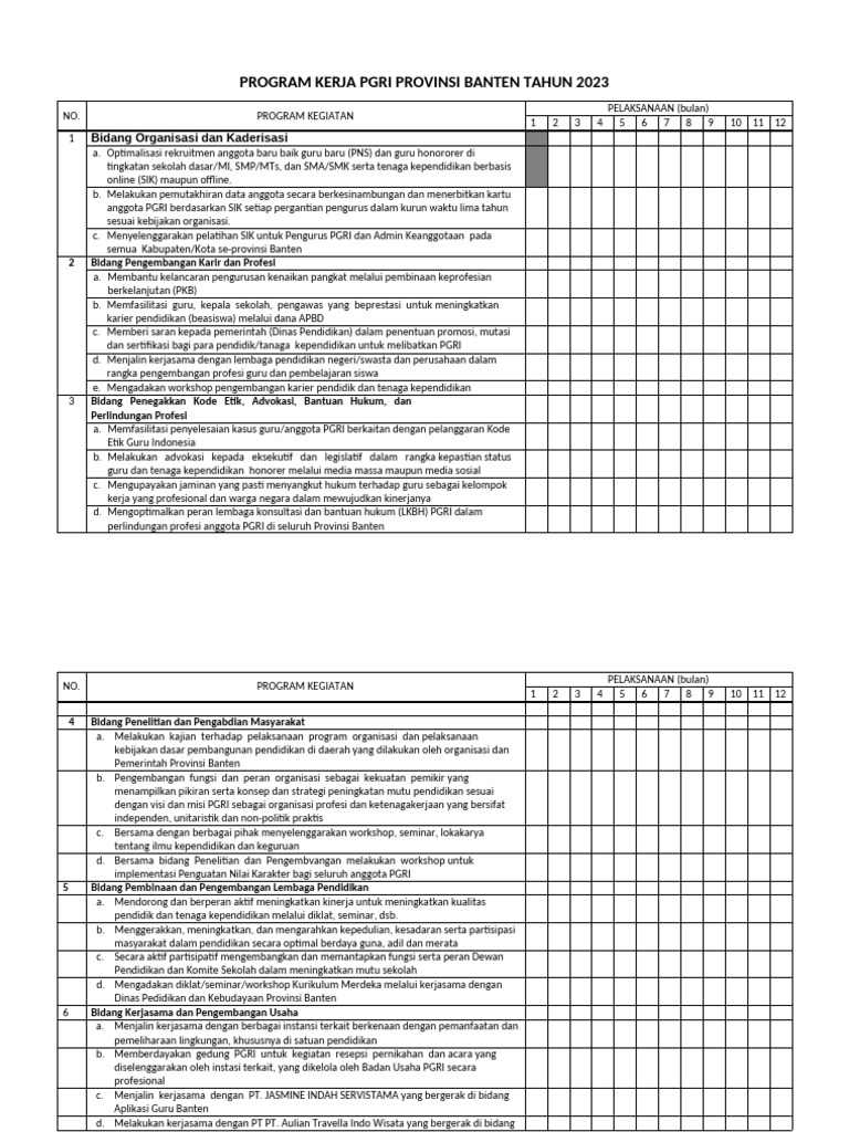 Program Kerja PGRI Banten 2023 | PDF