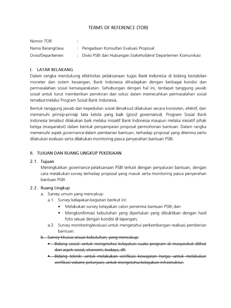 TOR Jasa Evaluasi Proposal-Kirim | PDF