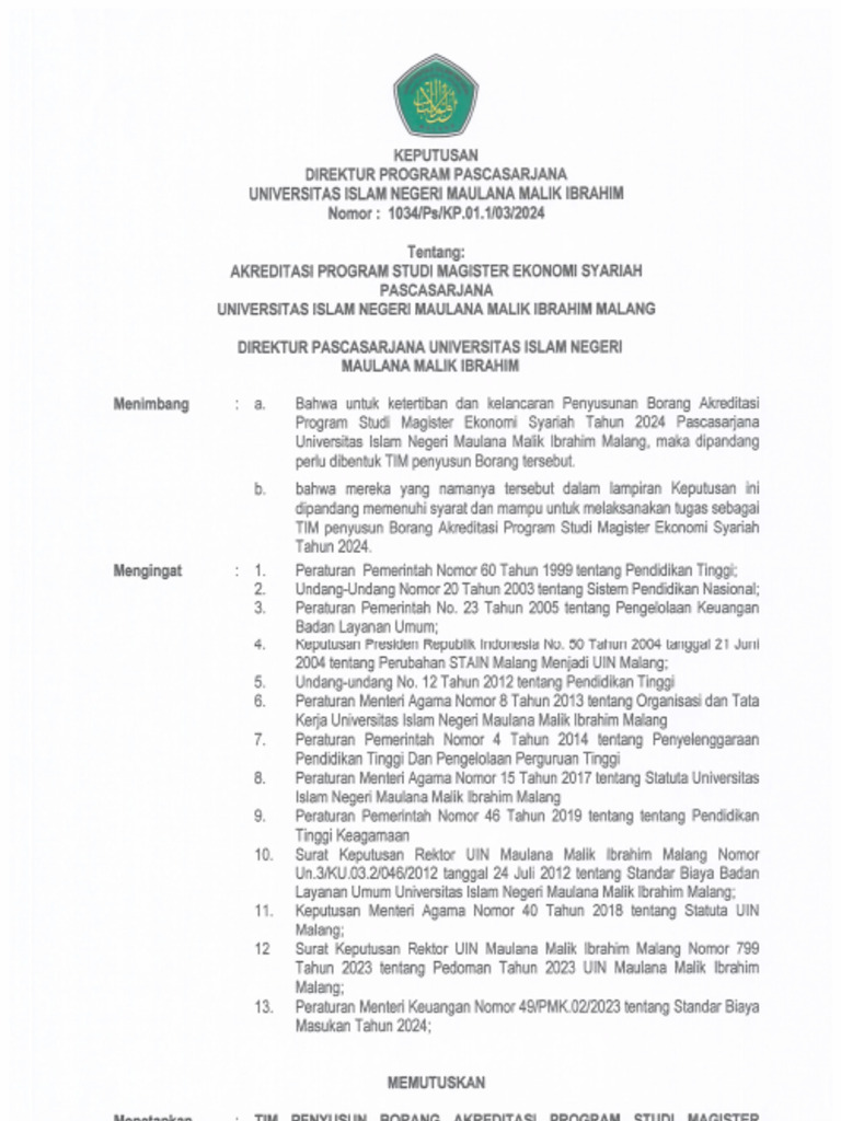1034 - SK TIM AKREDITASI MAGISTER ESY | PDF