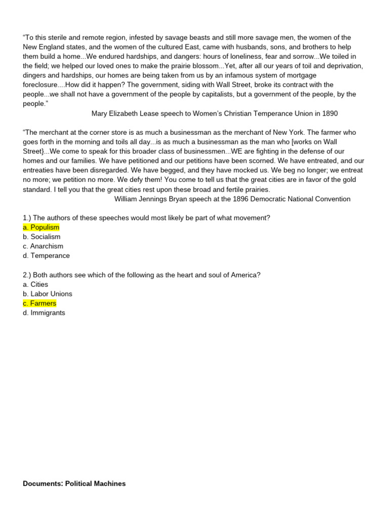 Document Based Questions-American History II Part I Answers 2 | PDF ...