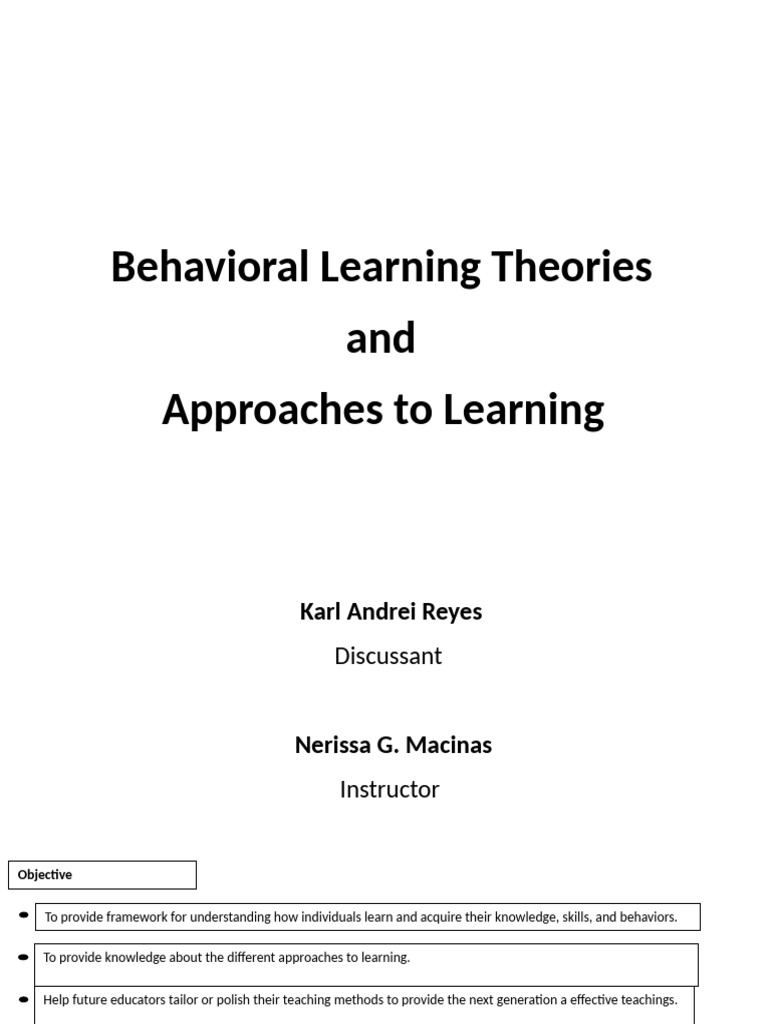 Behavioral Learning Theories PED1 | PDF | Constructivism (Philosophy Of Education) | Learning