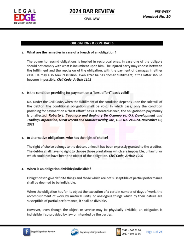 Pre-Week - HO 10 - Civil Law PDF | PDF | Lease | Payments