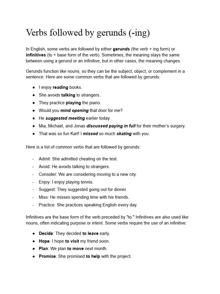 Verbs Followed by Gerunds Grammar Note | PDF | Verb | Linguistic Typology