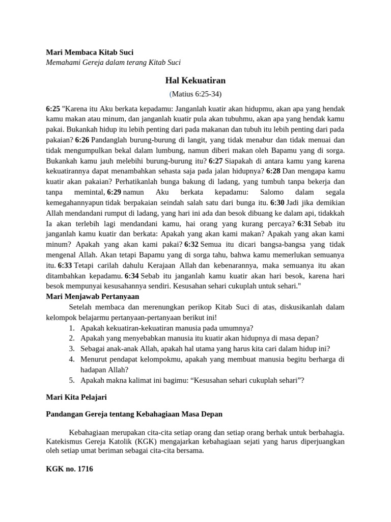 Mengatasi Kuatir dan Mencapai Kebahagiaan | PDF
