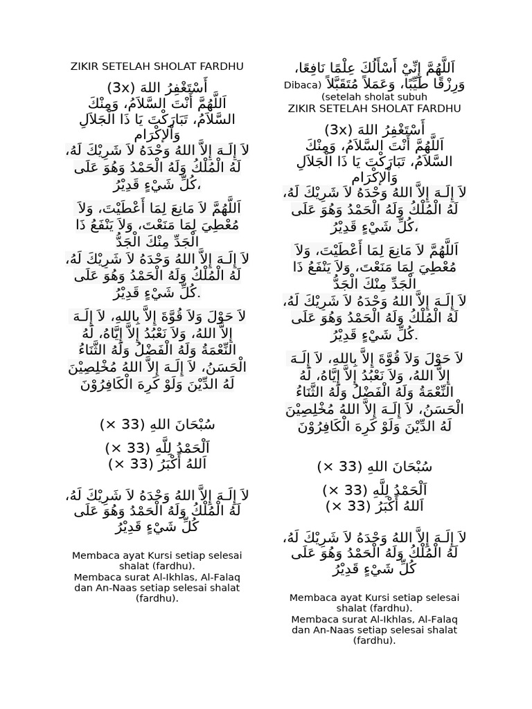 ZIKIR SETELAH SHOLAT FARDHU | PDF