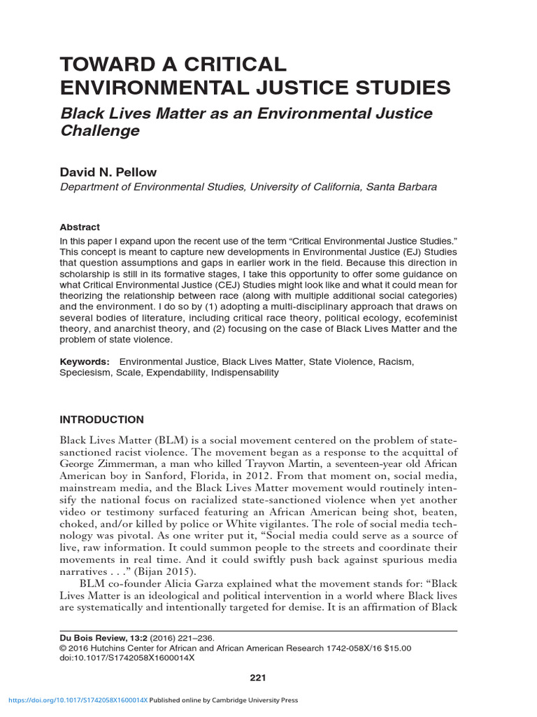 Pellow - Toward A Critical Environmental Justice Studies | PDF | Black ...