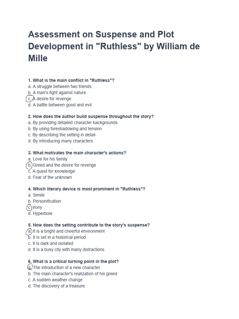 Assessment On Suspense and Plot Development in "Ruthless" by William de ...