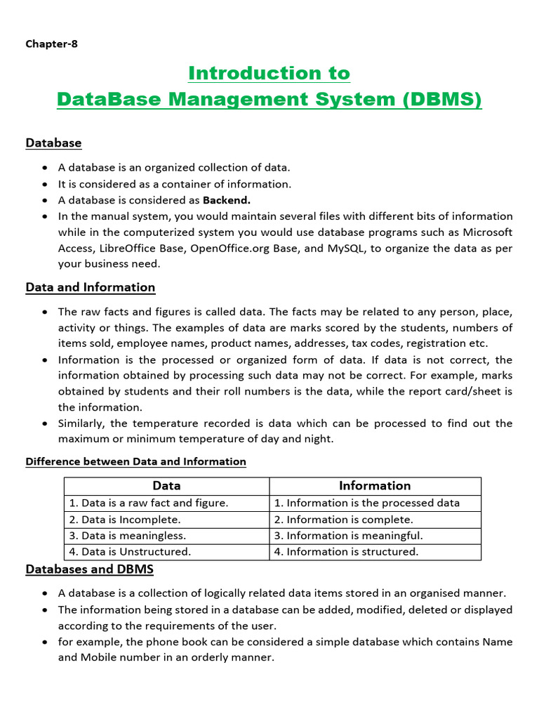 Ch-8 Introduction to DBMS | PDF | Databases | Relational Model