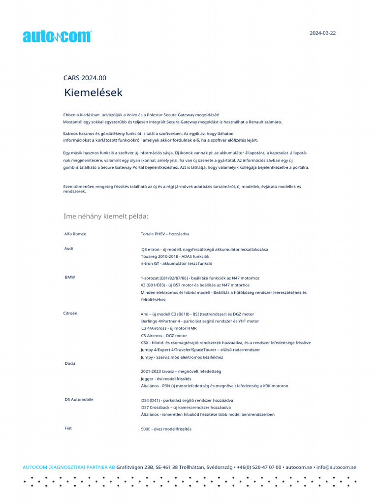 CARS Highlights For Release 2024.00 HUN | PDF