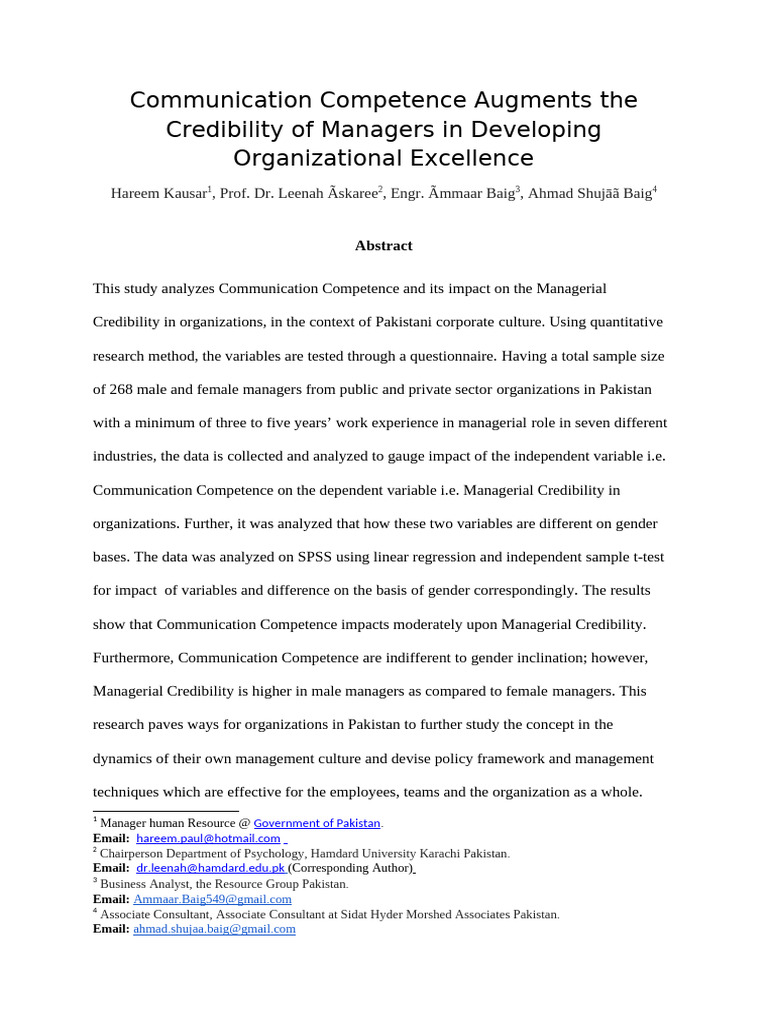 Hareem Kausar Mphil Article 2 | PDF | Communication | Errors And Residuals