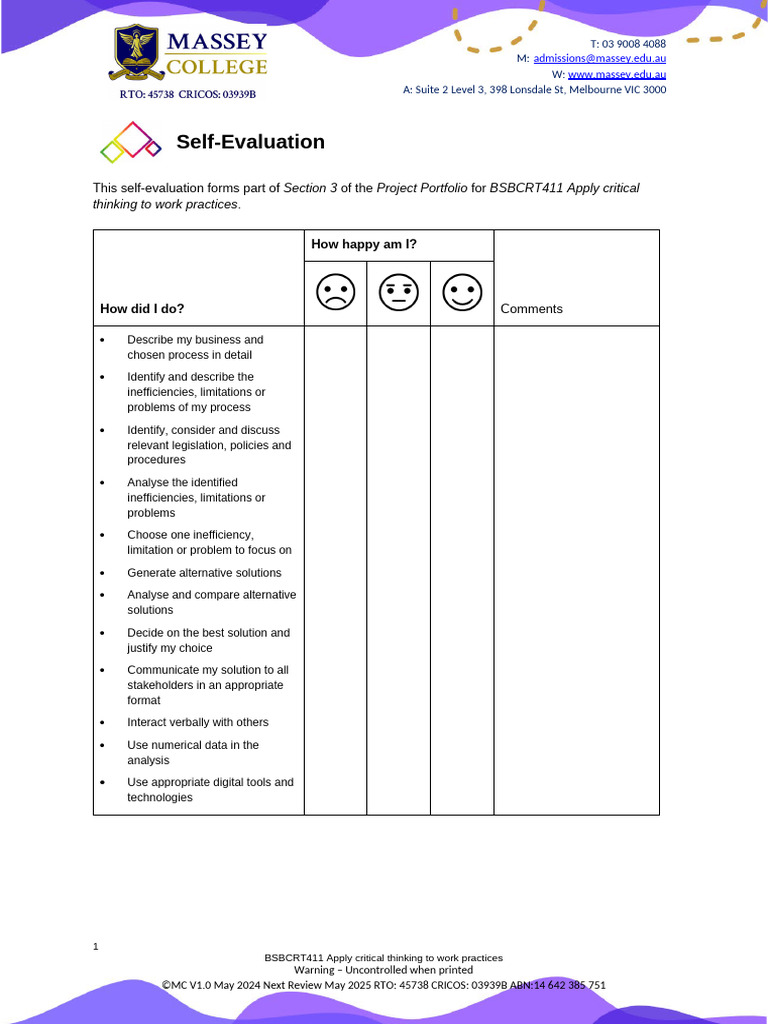 BSBCRT411 Self-evaluation | PDF