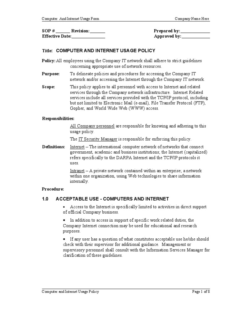 Computer and Internet Usage Policy | PDF | Computer Security | Security