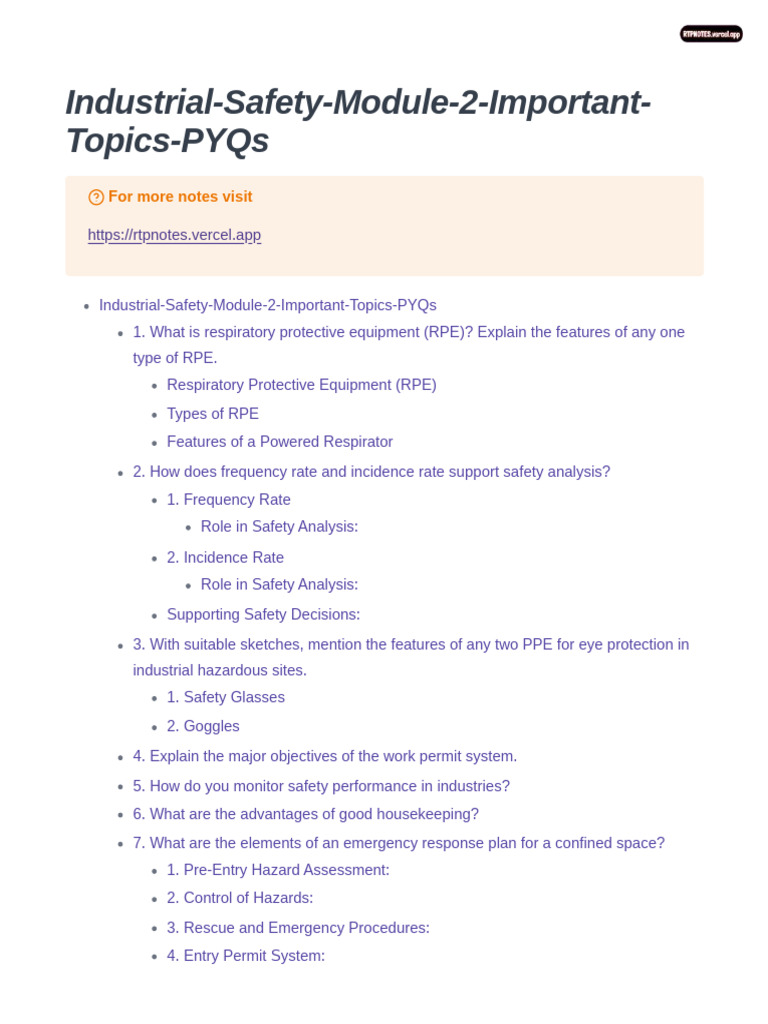 Industrial Safety Module 2 Important Topics PYQs | PDF | Personal Protective Equipment ...